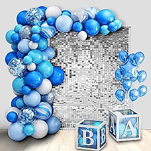 PERLAW Shimmer Wall Backdrop Shimmer Wall Panels - 24 Panels Square Sequin Shimmer Backdrop for Birthday Decorations Wedding & Graduation Party Supplies (Silver)