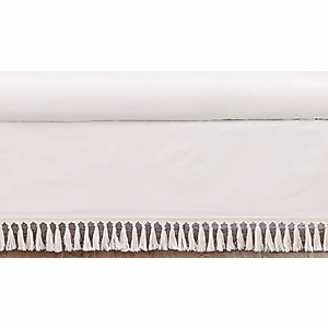 Sweet Jojo Designs Ivory Gender Neutral Boho Bohemian Girl Boy Baby Nursery Crib Bed Skirt Dust Ruffle - Solid Color Beige Cream Off White Farmhouse Chic Unisex Minimalist Tassel Fringe Macrame Cotton