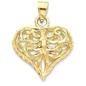 IceCarats 14K Yellow Gold Antique Filigree Heart Necklace Love Pendant Charm 26mm x 20mm Only