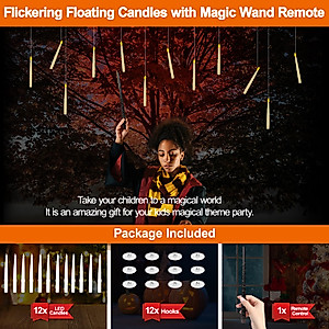 12 Home Decoration Floating Candles with Magic Wand Remote, Flameless Taper Ccandles Warm Light Flickering,Witch Wizard Hanging Candles Lights for Harry Potter Gift Birthday Party Home Room Decor