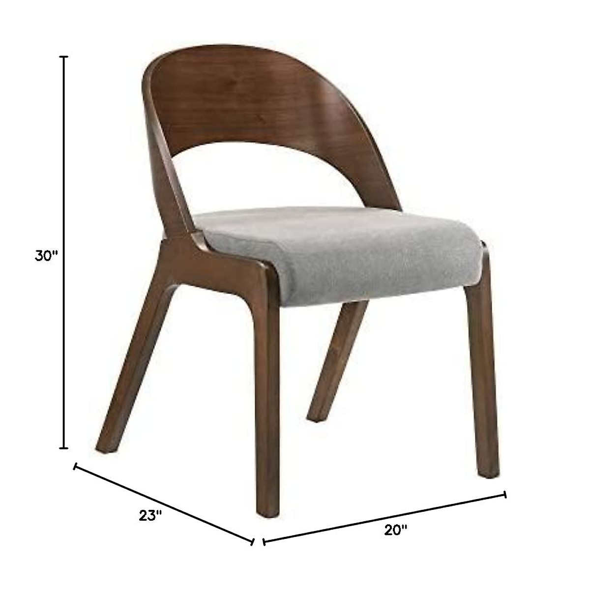 Armen Living Polly Mid-Century Modern Dining Accent Chairs Finish Fabric-Set of 2, 20" Wide, Walnut/Grey