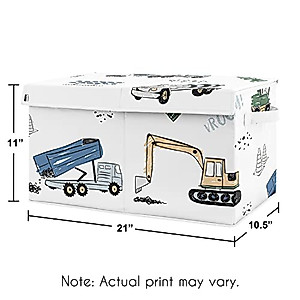 Sweet Jojo Designs Construction Truck Boy Small Fabric Toy Bin Storage Box Chest For Baby Nursery or Kids Room - Grey Yellow Black Blue and Green Transportation