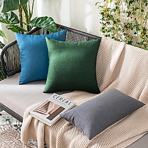 MIULEE Pack of 2 Spring Decorative Outdoor Solid Waterproof Throw Pillow Covers Polyester Linen Garden Farmhouse Cushion Cases for Patio Tent Balcony Couch Sofa 18x18 inch Emerald Green