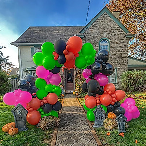 Halloween Balloon Arch Kit, 120pcs Halloween Balloon Garland Kit Pink Green and Orange Balloons for Halloween Party Decorations