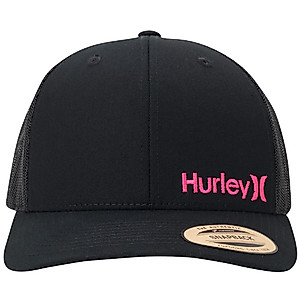 Hurley Men's Trucker Hat - Corp Snap Back Comfortable Curved Bill with Adjustable Snap Closure - Trucker Hats for Men, Black/Pink