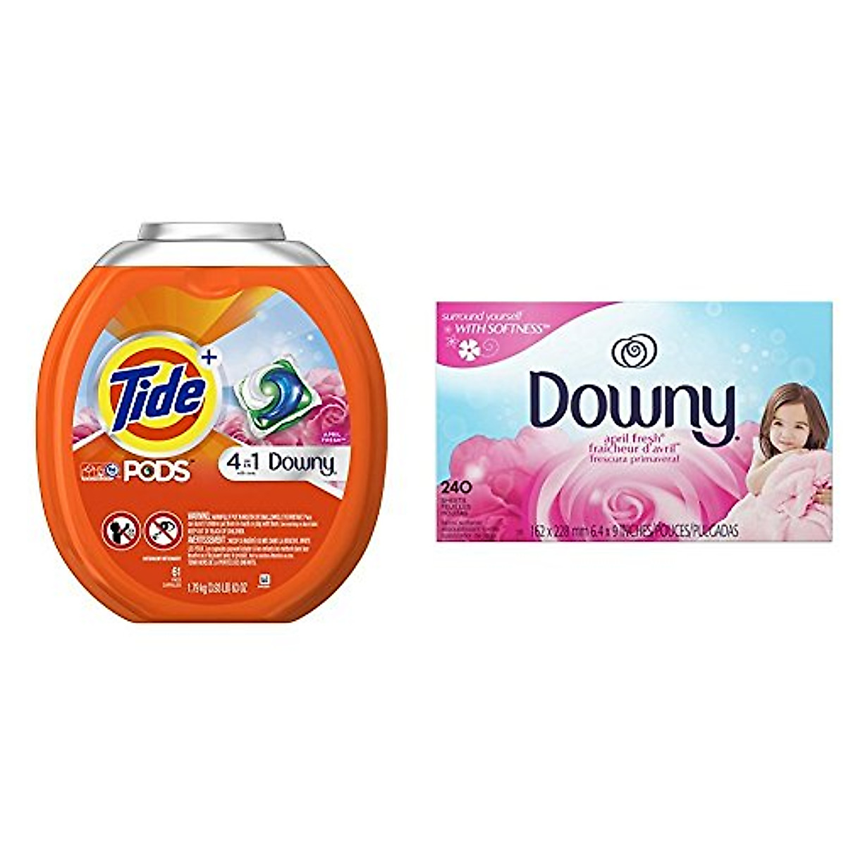 Tide PODS Plus Downy HE Turbo Laundry Detergent Pacs, April Fresh, 61 count with Fabric Softener Dryer Sheets, 240 Count