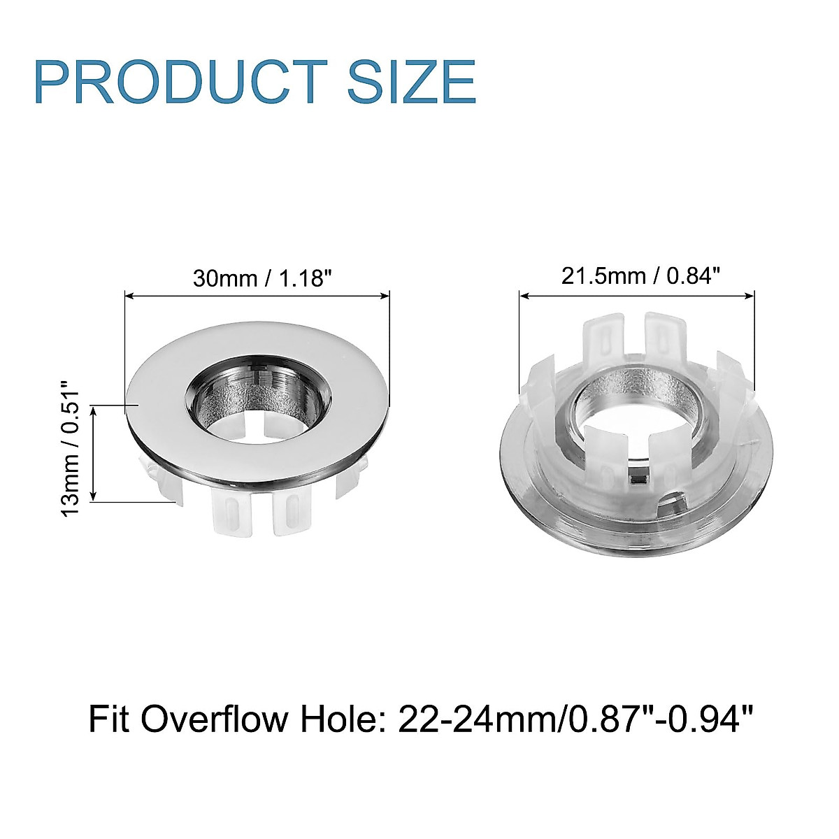 uxcell 3pcs Sink Overflow Rings, Bathroom Kitchen Basin Trim Bath Sink Hole Round Hollow Brass Overflow Drain Cover Insert in Hole (Silver Tone)