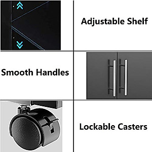 Yaheetech Mobile Printer Stand with Storage and Adjustable Shelf for Home Office Rolling Printer Stand for Desk, Wood Storage Cabinet Work Cart Cupboard Shelf on Wheels, Black