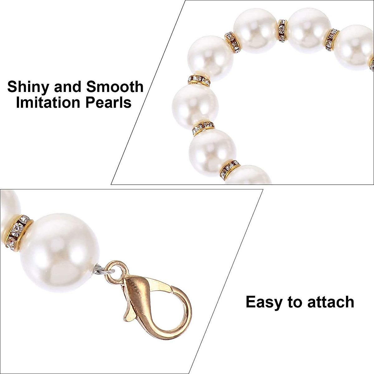 2 Pieces DIY Round Large Imitation Pearl Bead Replacement Chain Strap, Bag Accessories Decorations, Short Purse Chain,Long Handbag Shoulder Straps with Metal Buckles¡­
