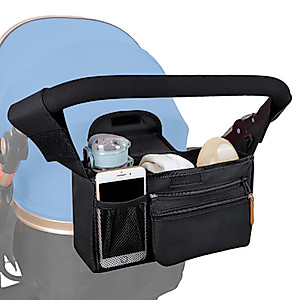 Universal Stroller Organizer with Insulated Cup Holders - Detachable Phone Bag & Adjustable Strap, Stroller Accessories for Carrying Diaper, iPhone, Toys & Snacks, Fits All Baby Stroller Models.
