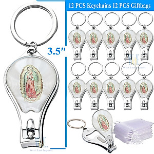 WE Our Lady of Guadalupe (12 PCS) Baptism Keychain with Nail Clipper and Opener Party Favors for Baby Boys and Girls/Bautizo Recuerdos/Gift for Guest/Christening/First Communion Favors