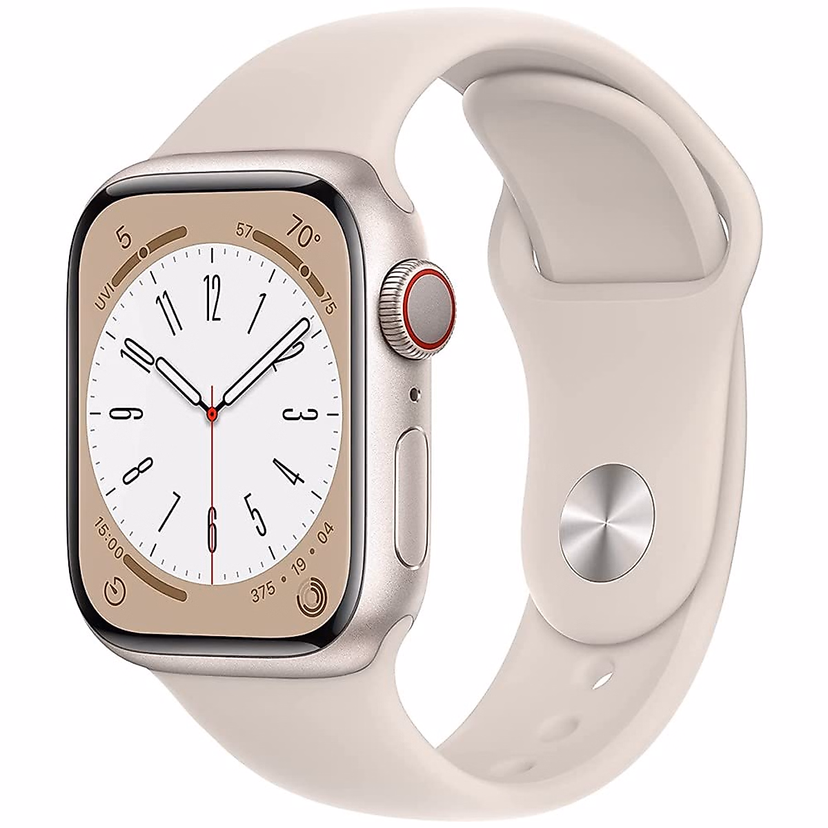 Apple Watch Series 8 (GPS + Cellular, 45MM) - Starlight Aluminum Case with M/L Starlight Sport Band (Renewed Premium)