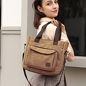 Women's Canvas Shoulder Crossbody Bag Small Tote Purse Multi-pocket Work Bags Top Handle Handbag (Gray)