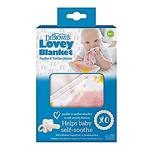 Dr. Brown's Lovey Blanket with Beaded Ring Teether and HappyPaci Silicone One-Piece Pacifier, Pink
