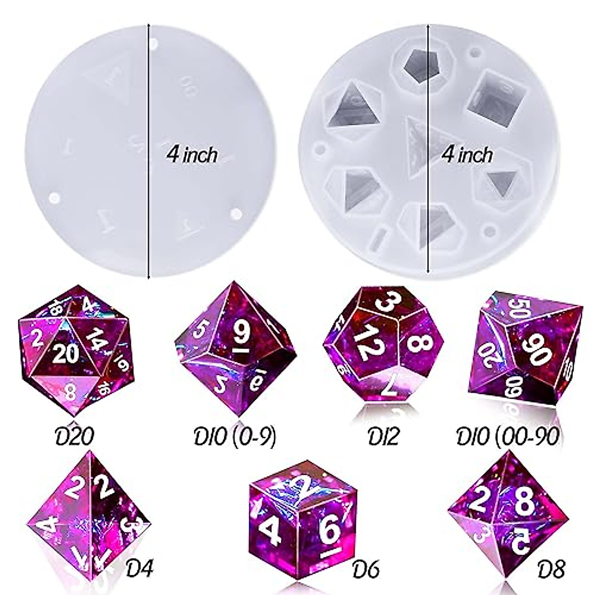 BABORUI Dice Molds for Resin, 7 Shapes DND Dice Resin Mold Silicone, Integrated Polyhedral Dice Silicone Molds for Making DND Dice Set Table Board Game