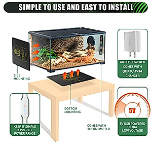FIEESWARM Reptile Heating Pad Adjustable Temperature Under Tank Terrarium Heat Mat for Hermit Crab, Leopard Gecko, Tortoise, Snakes, Lizards. Reptile Heater with Thermometer (Rectangle)