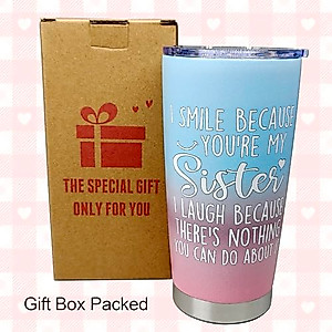 CTIGERS Funny Sister Tumbler with Lid and Straw Insulated Travel Mug Gifts for Sister from Sbling, Birthday,Christmas,Thank Giving Day,Wedding Gifts for Sister 20 oz BLACK