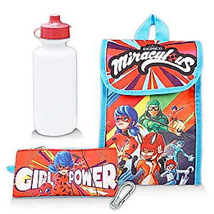 Miraculous Ladybug Backpack and Lunch Box Set - Bundle with Miraculous Ladybug School Bag, Insulated Lunch Bag, Water Bottle, and More (Miraculous Ladybug School Supplies)