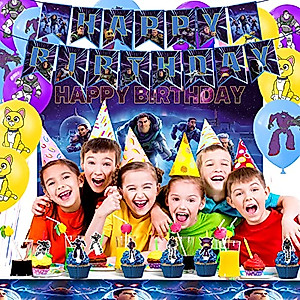 Birthday Party Supplies Decorations Include Backdrop, Happy Birthday Banner, Tableware Set, Tablecloth, Cake Toppers, Cupcake Toppers, Foil Balloons, Latex Balloons Set, Stickers Sets, Birthday Swirls