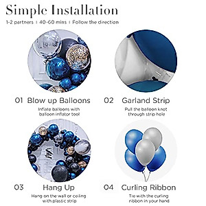 Blue Balloon Garland Arch kit-136PCS Black Metallic Blue Metallic Silver and Gold Confetti Latex Balloons for Baby Shower Birthday Wedding Graduation Bachelorette Anniversary Party