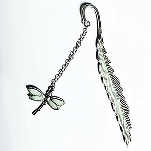 SaiDian 1Pcs Glow in The Dark Bookmark Metal Feather Bookmarks Dragonfly Book Marker