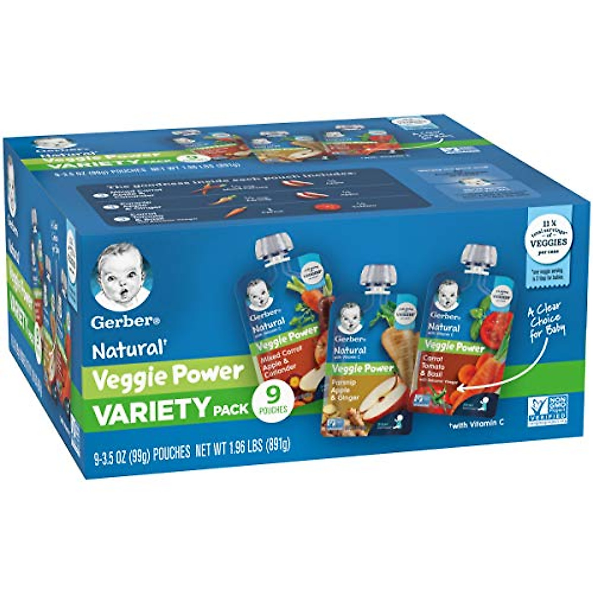Gerber Natural Veggie Power Baby Food Pouch Variety Pack, 1.96 LB