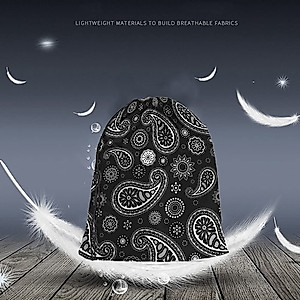 Beabes Paisley Pattern Drawstring Bags Backpack Bag Black White Floral Ethnic Asian Art Seamless Pattern Sport Gym Sack Drawstring Bag String Bag Yoga Bag for Men Women