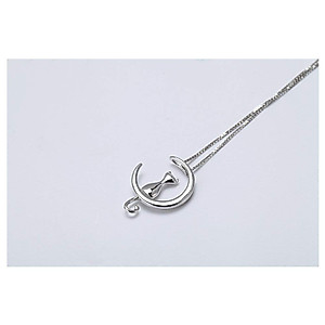 WRISTCHIE Sterling Silver Jewelry Cat On Moon Pendant Necklace 18" (Silver)