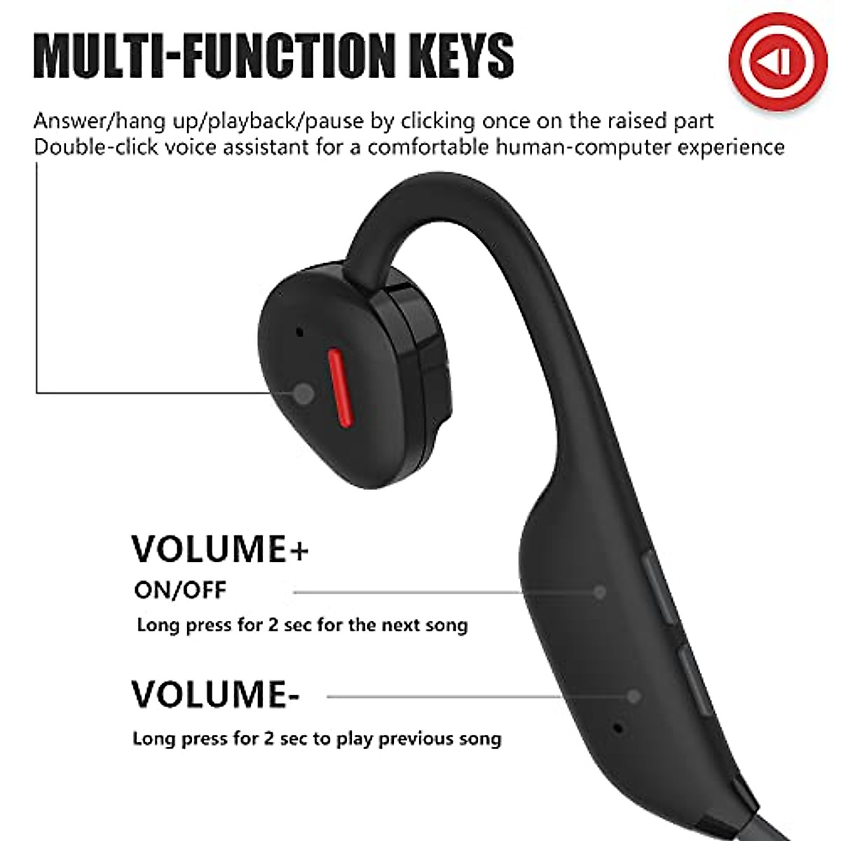 Open Ear Bone Conduction Headphones, Ougngrn Wireless Air Conduction Sport Earphones, Over-Ear Bluetooth 5.3 Lightweight Sweatproof Sports Headset for Running, Bicycling, Hiking,Work Out,Office(Black)