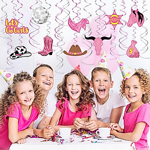 LETRAN 44 Pcs Western Cowgirl Party Decorations Lets Go Girls Hanging Decorations Hot Pink Cowgirl Party Hanging Swirl Supplies for Women Girls Birthday Disco Bachelorette Party Decor