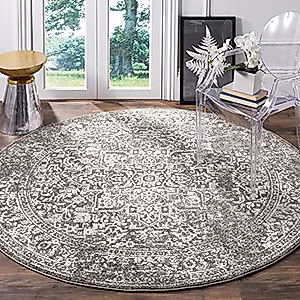 SAFAVIEH Evoke Collection 5'1" Round Grey/Ivory EVK256D Oriental Distressed Non-Shedding Dining Room Entryway Foyer Living Room Bedroom Area Rug