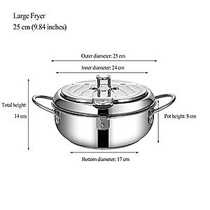 Deep Fryer Pot, 304 Stainless Steel Japanese Deep Fryer with Lid And Oil Drip Drainer Rack for French Fries Chicken Wings shrimp, 3.4L