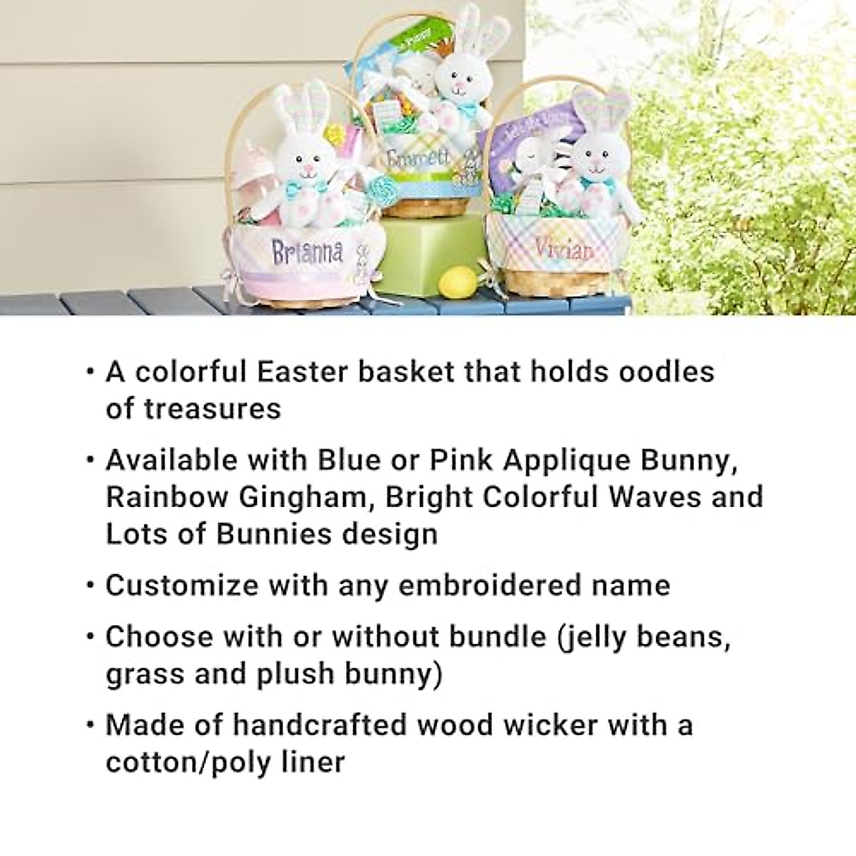 Let's Make Memories Personalized Easter Basket - Create Your Own - Wicker Basket - Embroidered Liner - Medium - Pink Bunny Applique