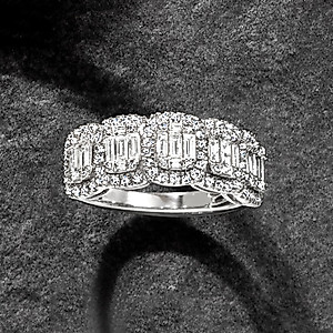 Ross-Simons 1.00 ct. t.w. Round and Baguette Diamond Ring in Sterling Silver. Size 5