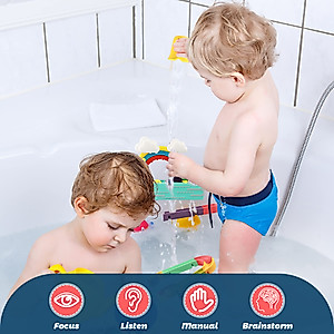 Zalmoxe Boon Building Pipes Bath Toys Assemble Set with Light and Music Baby Bath Toys Floating Duck Shower Games with Suction Cups As Birthday Festival Gifts for Bath Toys for Toddlers 1-3