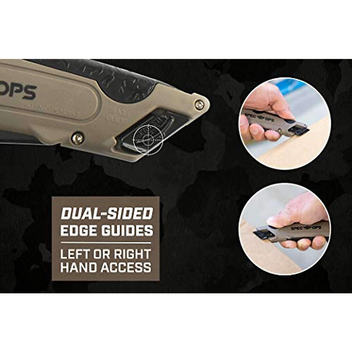 Spec Ops Tools Safety Knife Box Cutter, Includes Holster & Lanyard, 3% Donated to Veterans, black/tan