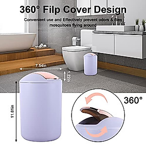 8 Pieces Purple Bathroom Accessories Set - Trash Can with Swing Lid,Soap Dispenser,Self Draining Soap Dish,Toilet Brush with Holder,Toothbrush Holder,Mouthwash Cup,Qtip Holder Dispensers