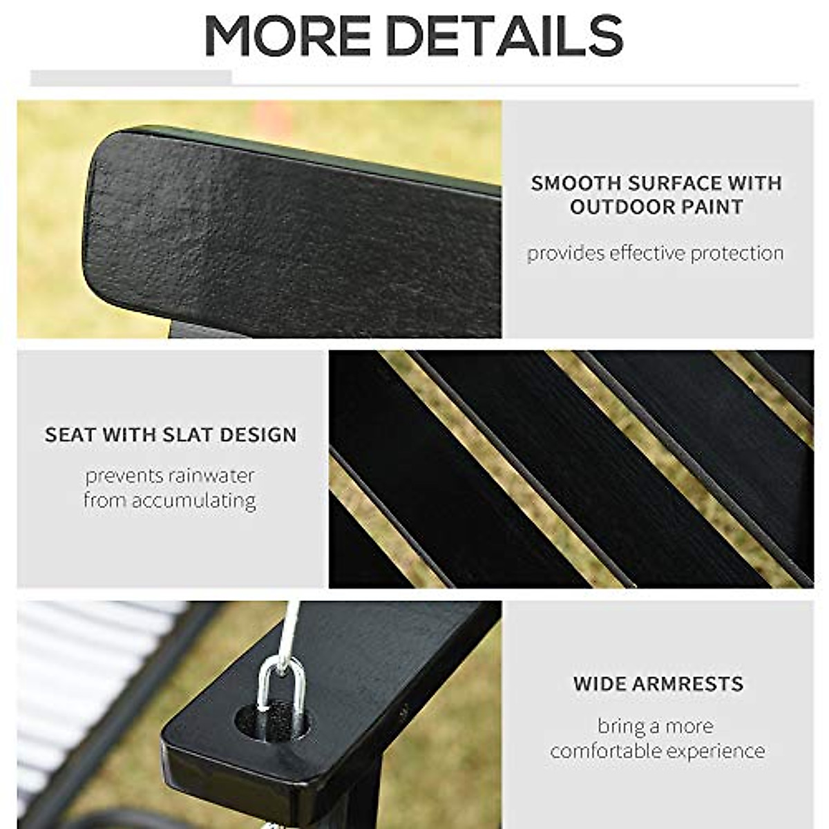 Outsunny 2-Seater Hanging Porch Swing Patio Swing Outdoor Swing Bench with Chains for Garden, Yard, Deck & Balcony, 440lbs Weight Capacity, Black