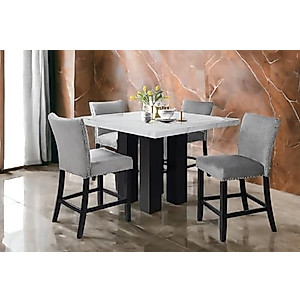 Liveasy Furniture 5-Piece Marble Dining Table Set for 4, Counter Height Dining Table Set with 4 Counter Height Chairs (Grey)