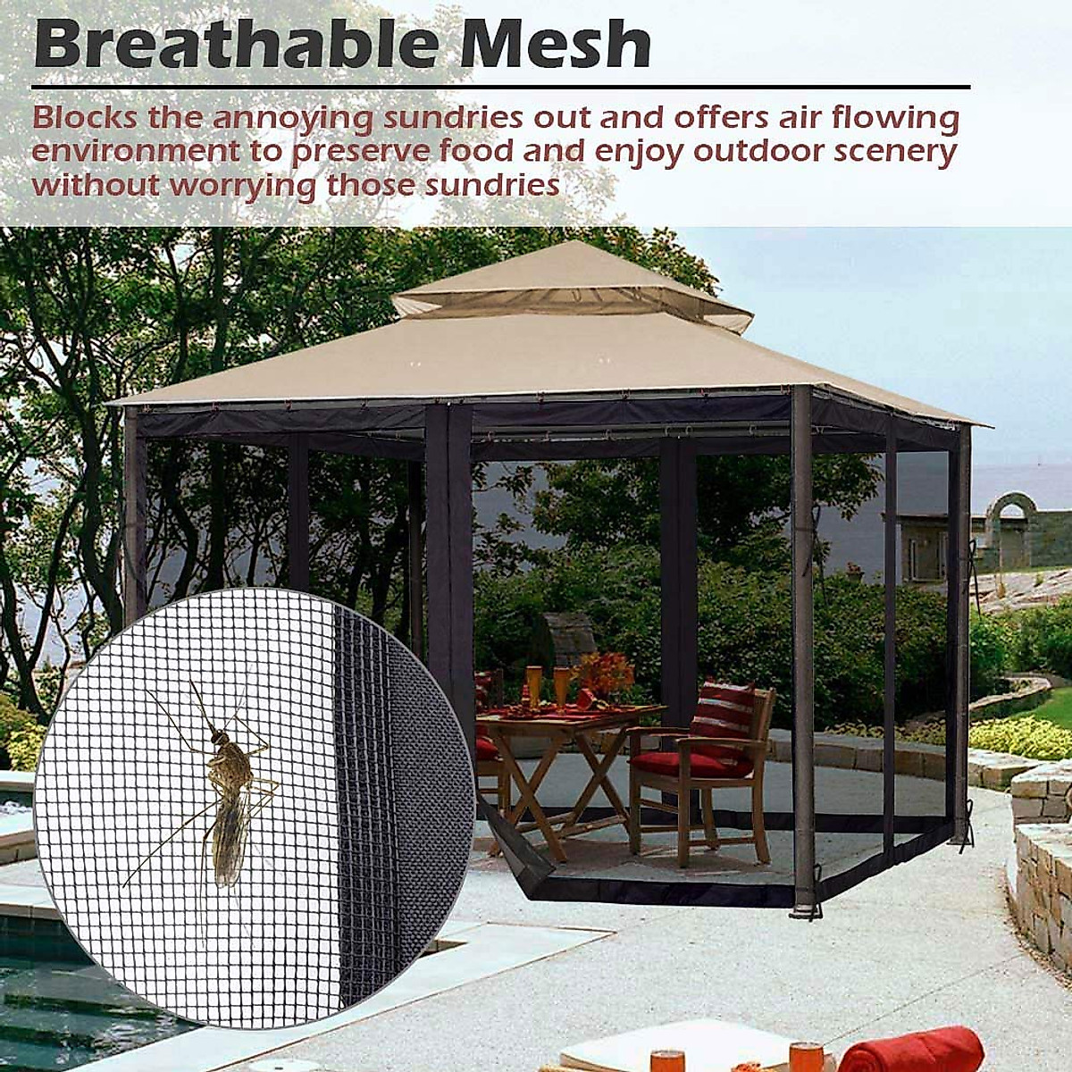 Yescom Universal Replacement Mesh Netting Screen Wall Sidewall Curtain with Zipper for 10x10ft Yard Gazebo Canopy Tent