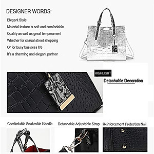 Women Fashion Crocodile Pattern Handbag Snakeskin Top Handle Tote Purse Shoulder Crossbody Bag, Black