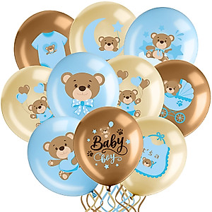 36 Pcs Bear Baby Balloons Latex Bear Balloons Blue Brown Bear Balloons We Can Bearly Wait Balloons Bear Party Decorations for Memorable Baby Shower Gender Reveal, Birthday Party Supplies