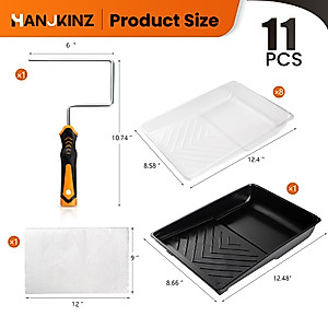 HANJKINZ Paint Tray, 11 Pcs, 6 inch Paint Tray Kit with Disposable Tray Liners and 6 Inch Paint Roller Frame, 9x12 Plastic Feet Drop Cloth for Painting