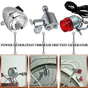 AXITRON Bicycle Motorized Bike Friction Generator Dynamo Head Tail Light Kit 12V 6W