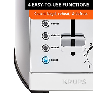 KRUPS 2 Slice Toaster with 6 browning levels and 4 easy-to-use functions, Stainless Steel, Silver