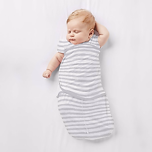 BreathableBaby Adjustable 3-in-1 Soft Premium Cotton Newborn Swaddle Trio Blanket & Wrap, (Infants 0-4 months) – Gray Watercolor Stripe, Arms Up, Arms Down, Arms Out, 61233-A