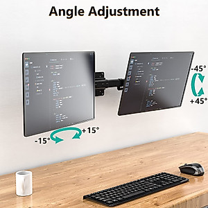 WALI Dual Monitor Wall Mount, Single to Double Bracket Adapter, Horizontal Assembly Arm for 2 Screen up to 27 inch (012ARM), Black