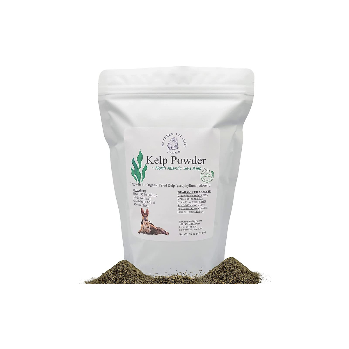 Kelp Powder for Dogs/Cats, Natural North Atlantic Ocean Sea Kelp, Vitamins Minerals and Antioxidants for Ultimate Health (15 Ounce)