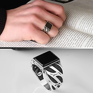 925 Sterling Silver Men Silver Ring with Onyx Stone, Handmade Engraved Black Onyx Gemstone Silver Ring, Gift for him, Minimalist Silver Ring