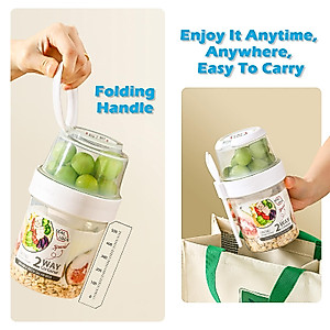 daasigwaa Breakfast On The Go Cups, Salad Cup To Go, Take And Go Yogurt Cereal Overnight Oats Snack Parfait Containers & Salad Dressing Holder With Fork For Lunch, Fruit & Vegetable Jar(Green,36.2oz)